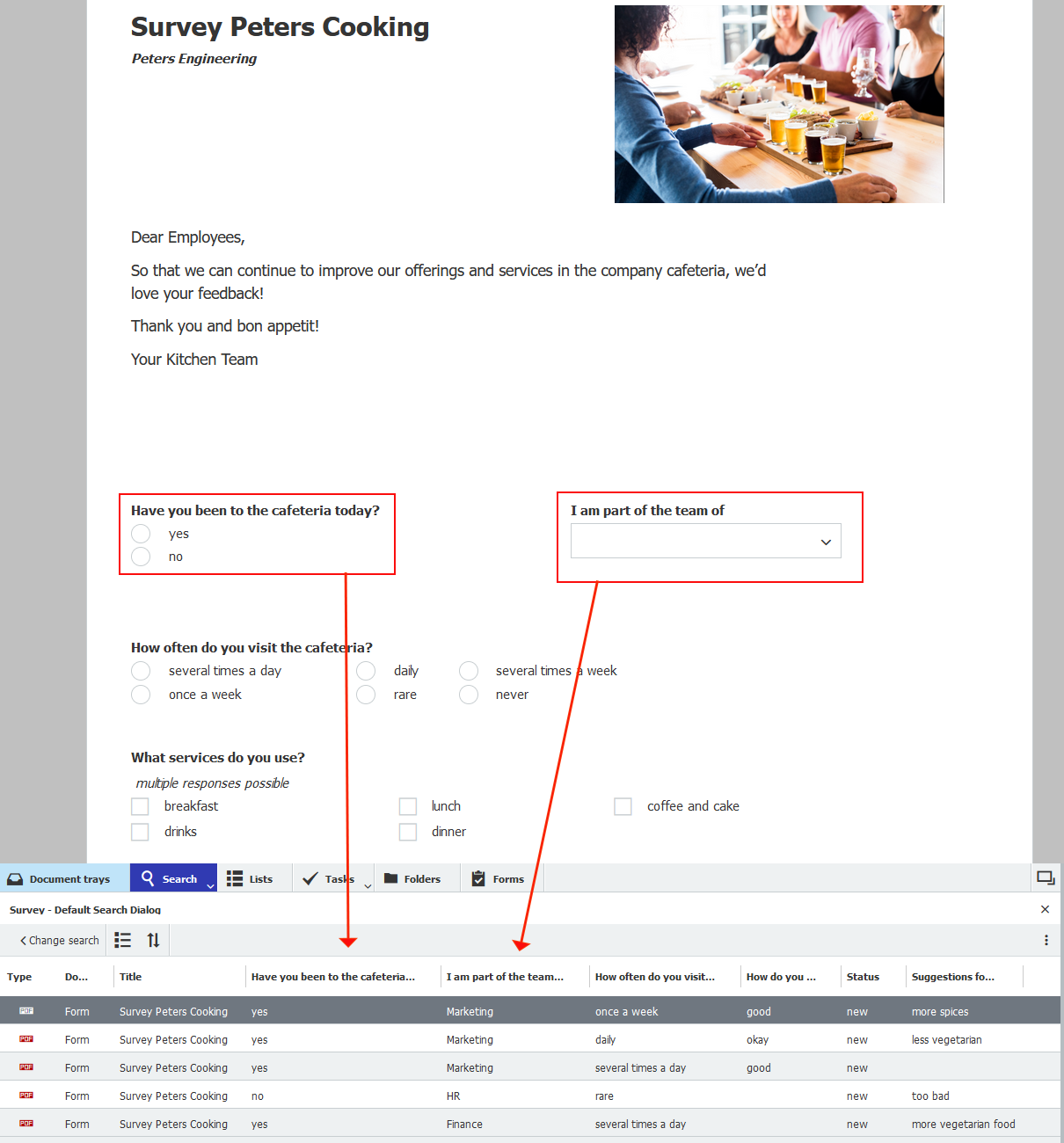 Online surveys using DocuWare forms: Options for analyzing responses